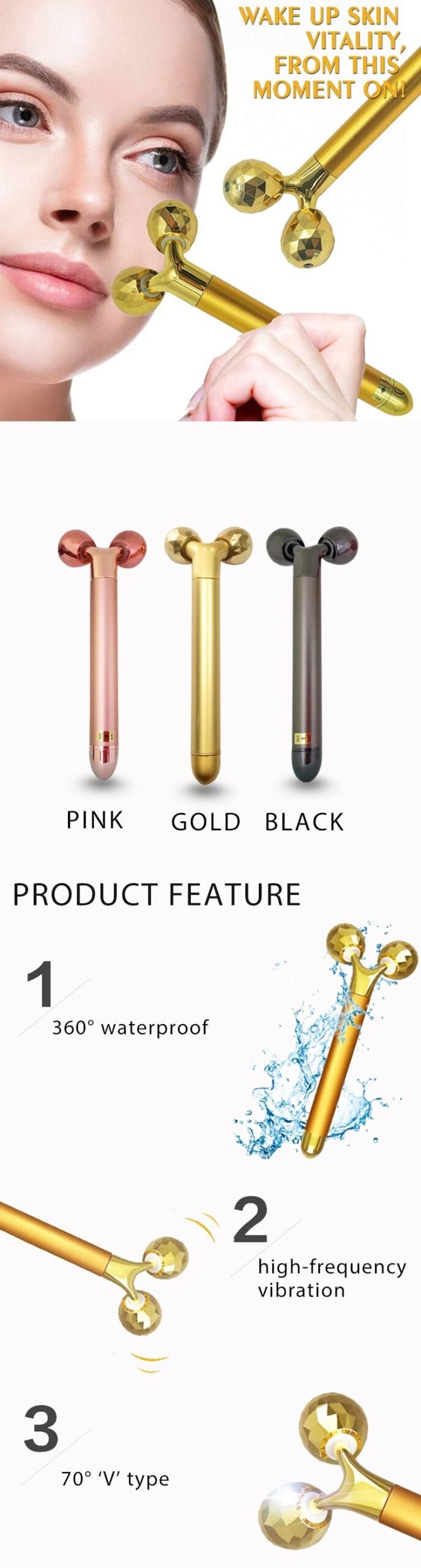 24k gold vibration slimming face rolling facial massage sticker ...
